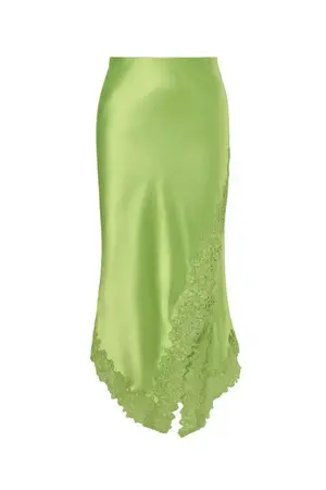 MALINA Asymmetric Lace Hem Midi Skirt - Lime