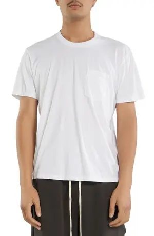 LES TIEN Lightweight Binded Neck Classic Pocket Tee - White