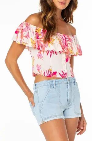 Roxy Clear Sky Botanical Off The Shoulder Button-up Top
