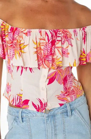 Roxy Clear Sky Botanical Off The Shoulder Button-up Top