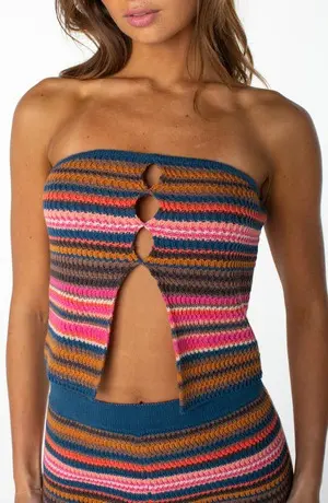 Roxy Striped Cutout Knit Tube Top - Shocking P