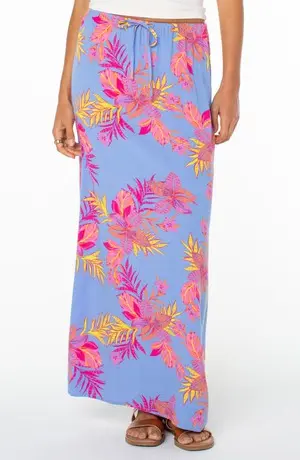 Roxy Iyla Floral Drawstring Maxi Skirt - Cornflower