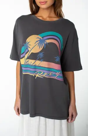 Roxy Oversized Cotton Graphic T-shirt - Phantom