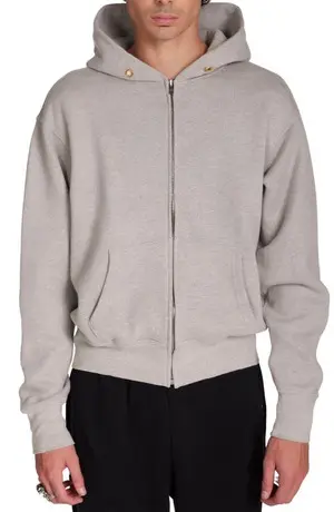 LES TIEN Heavyweight Cropped Zip Hoodie - Heather Grey