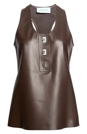 FERRAGAMO Racerback Napa Leather Tank - Expresso