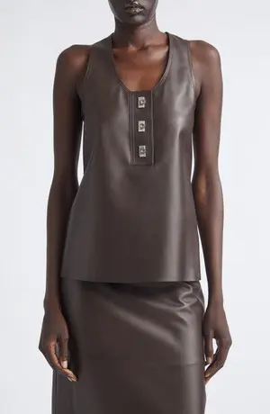 FERRAGAMO Racerback Napa Leather Tank - Expresso