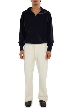 LES TIEN Pique Banded Half Zip Yacht Pullover - Navy