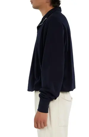 LES TIEN Pique Banded Half Zip Yacht Pullover - Navy