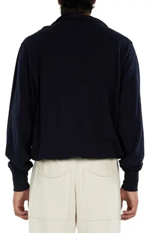 LES TIEN Pique Banded Half Zip Yacht Pullover - Navy