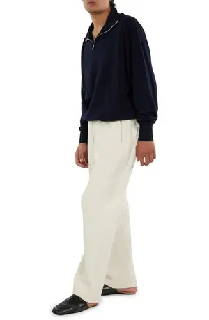 LES TIEN Pique Banded Half Zip Yacht Pullover - Navy