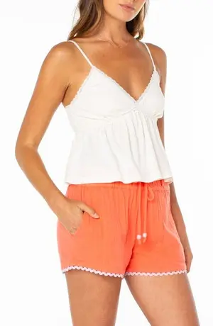 Roxy Coastal Sun Babydoll Camisole With Lace Trim - Dew