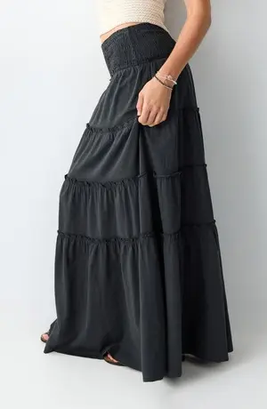 Mango Smocked Ruffle Maxi Skirt
