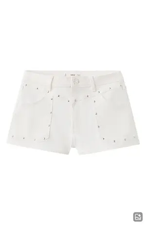 Mango Low Rise Studded Denim Shorts