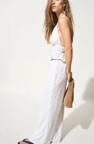 Mango Embroidered Eyelet Straight Leg Pants