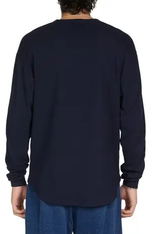 LES TIEN Double Jersey Baseball Hem Long Sleeve Tee - Navy