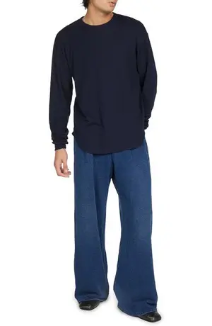 LES TIEN Double Jersey Baseball Hem Long Sleeve Tee - Navy