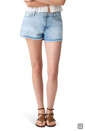 Mango Low Rise Frayed Denim Shorts - Medium Blue