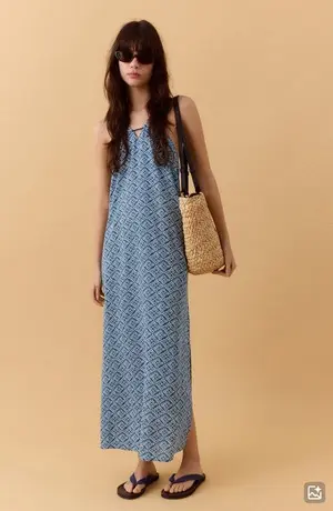 Mango Printed Halter Neck Open Back Midi Dress