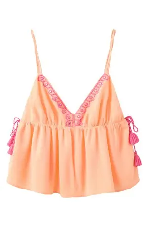Mango Embroidered Detail Camisole With Tassel Ties