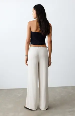Mango High Waist Wide Leg Pants - Grey