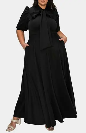 L I V D Farrah Donna Tie Neck Maxi Dress - Black