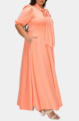 L I V D Farrah Donna Tie Neck Maxi Dress - Peach