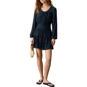 Mango Tie Front Beaded Tiered Minidress - Blue