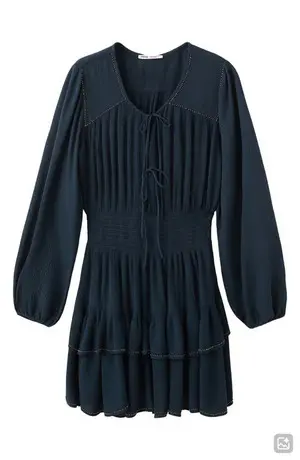 Mango Tie Front Beaded Tiered Mini Dress