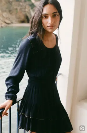 Mango Tie Front Beaded Tiered Mini Dress