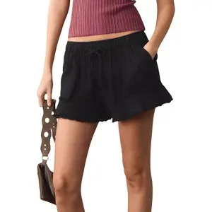 Mango Frayed Cotton Shorts - Black