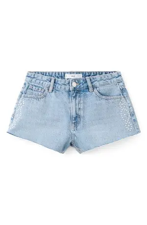 Mango Studded Denim Shorts - Medium Blue