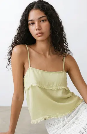 Mango Frayed Trim Square Neck Tank Top