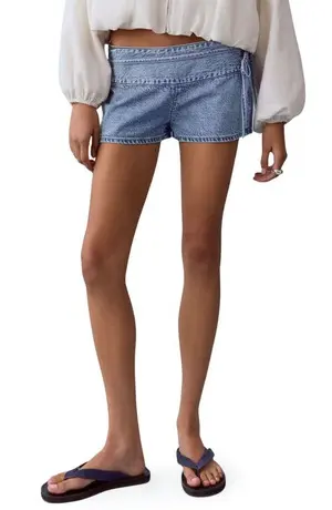 Mango Mini Bow Denim Shorts - Medium Blue
