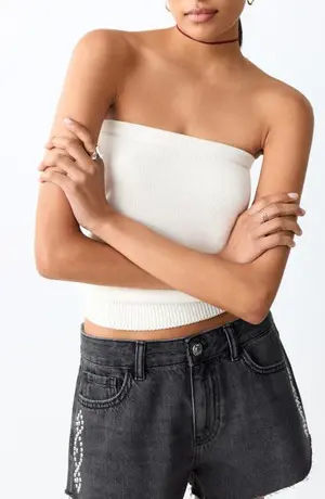 Mango Strapless Cotton Top - Ecru