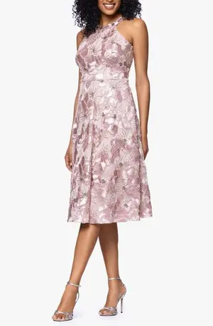 Betsy & Adam Sequin Soutache Lace Sleeveless Cocktail Dress - Blush