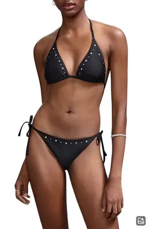 Mango Embellished Triangle Bikini Set - Black