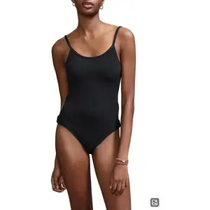 Mango Textured One-piece Swimsuit With Scoop Neck - Black