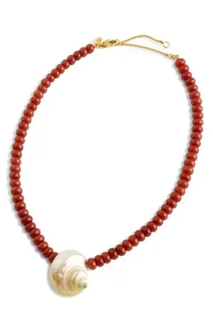Madewell Shell Beaded Choker Necklace - Antique Gold/red