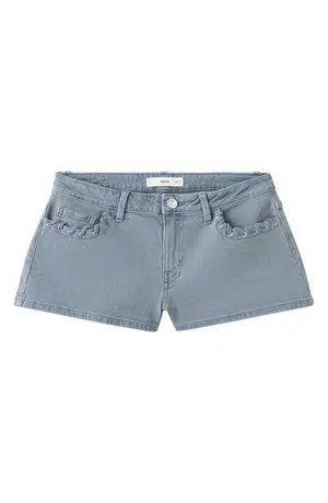 Mango Whipstitch Trim Denim Mini Shorts - Blue