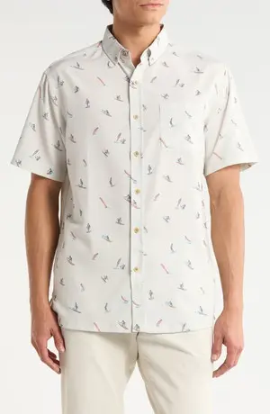 KAHALA Surfs Up Short Sleeve Button-down Shirt - Natural