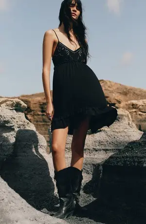 Mango Beaded Ruffle Trim Tiered Minidress