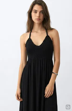 Mango Crochet Bodice Maxi Sundress - Black