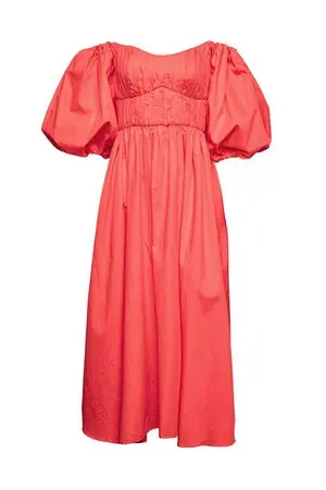VASILIKI Vasiliki Farah Off-Shoulder Puff Sleeve Cotton Midi Dress