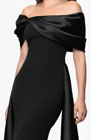 Betsy & Adam Off-the-shoulder Gown With Cape Detail