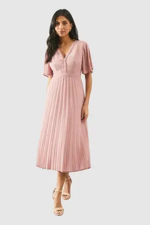 WALLIS Chiffon Pleated Sleeve Midi Dress - Rose
