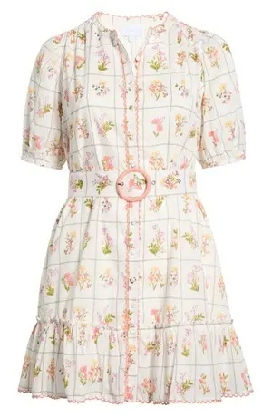 SUGARLIPS Diane Floral Belted Cotton Minidress