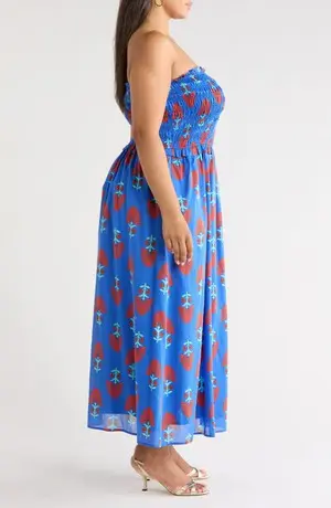 SUGARLIPS Floral Print Smocked Maxi Dress