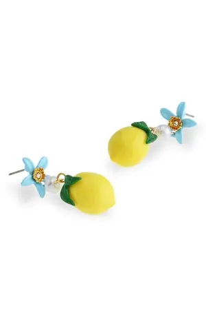 Betsey Johnson Flower & Lemon Imitation Pearl Drop Earrings