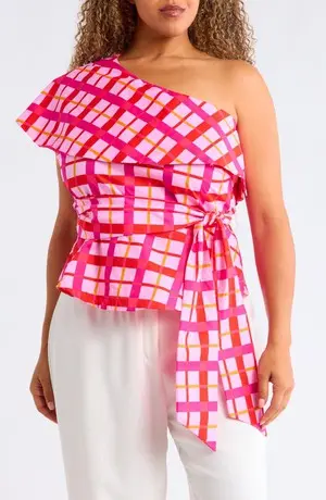 SUGARLIPS Darvy One-shoulder Top - Pink- Orange