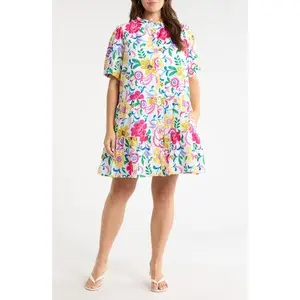 SUGARLIPS Wissa Tropical Jasla Cotton Shift Minidress - Bright-multi